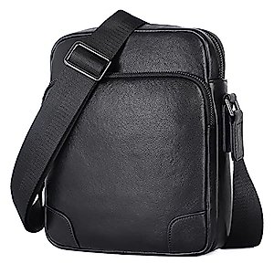 Augus Leather Messenger Crossbody Shoulder Bag for Men Work Business Casual Adjustable Straps (black-1)