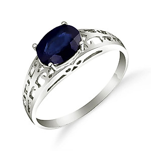Galaxy Gold GG 14k Solid White Gold Filigree Ring with 1.15 Carat (CTW) Natural Blue Sapphire-2394 (5.5)
