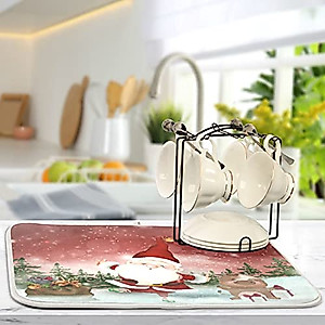 xigua Christmas Santa Claus Dish Drying Mat for Kitchen Counter,Texture Ultra Absorbent Reversible Microfiber Dishes Drying Rack Pad Heat-resistant Mats 16x18in
