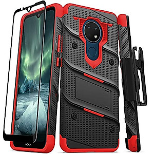 ZIZO Bolt Series for Nokia C5 Endi Case with Screen Protector Kickstand Holster Lanyard - Black & Red