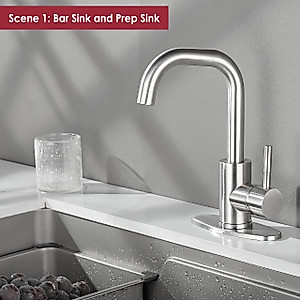RODDEX Square Bar Sink Faucet, Single Handle Bar Mixer with 3 Hole Deck Plate, Utility Stainless Steel Cheese Faucets for rv Camper Laundry Outdoor Farmhouse Kitchen Sink (Brushed Nickel, Small)