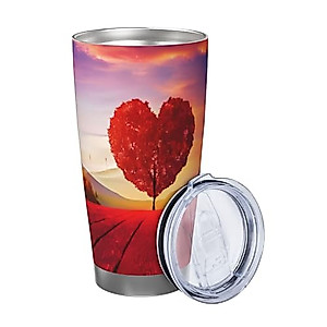 EKPRAVDKTF Heart Shaped Flower 20oz Insulated Stainless Steel Tumbler With Lids And Straws, Double Wall Vacuum Travel Coffee Mug, Thermal Cup For Cold & Hot Drinks, Reusable Metal Straw & Brush
