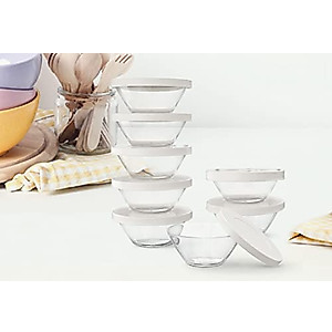KooK Small Glass Prep Bowls with Lids Set, Clear Mini Food Storage Containers, Perfect for Dips, Microwave & Dishwasher Safe, 7.25 oz, Set of 8
