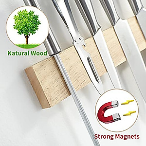 MIAOHUI Ecofriendly Wood Magnetic Knife Strip, Kitchen Magnet Knife Holder for Wall, Magnetic Knife Bar with Multipurpose Use as Knife Rack, Kitchen Utensil Holder and Organizer (13 inches)