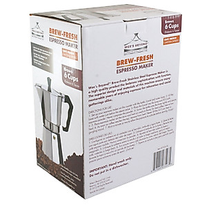 Wee's Beyond 7526-06 Brew-Fresh Aluminum Espresso Maker, 6 Cup, Silver
