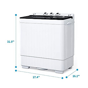 ROVSUN Compact Twin Tub 26lbs Portable Washing Machine, Mini Washer(18lbs) & Spiner(8lbs) / Built-in Drain Pump/Semi-Automatic for Camping, Apartments, Dorms & RV’s