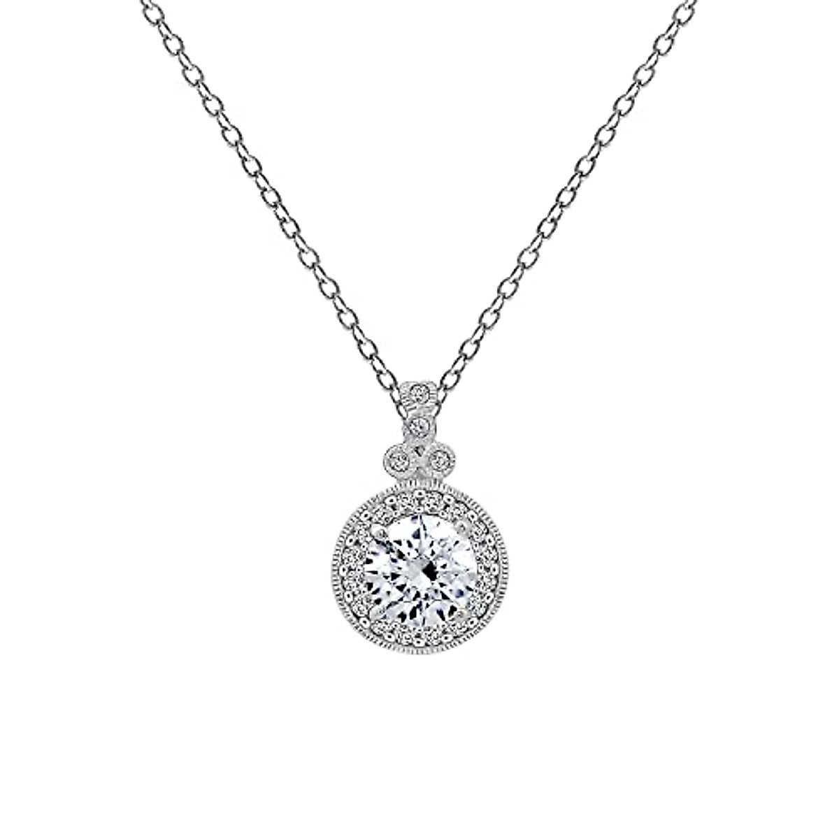 Amazon Essentials Platinum Plated Sterling Silver Antique Pendant Necklace set with Round Cut Infinite Elements Cubic Zirconia (2.8 cttw), (previously Amazon Collection)