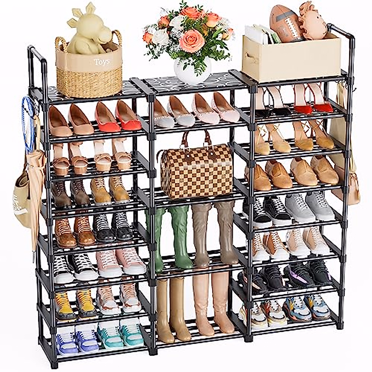 Mavivegue Metal Shoe Rack Organizer，8 Tiers Tall Shoe Shelf Storage，40-45 Pairs Vertical Large Boot Rack,Stackable Shoe Racks for Entryway, Closet, Garage, Bedroom,Cloakroom -Black