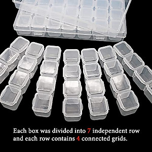 Diamond Painting Boxes, 2 Pcs 28 Slots Storage Containers for Diamond Arts Crafts Accessories Tools with Label Sticker, Portable DIY Nail Bead Organizer, Transparent Plastic