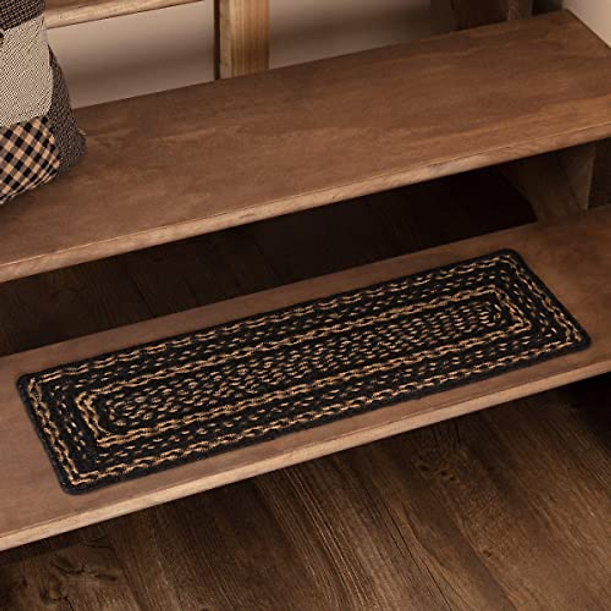 VHC Brands Classic Country Primitive Flooring-Farmhouse Jute Black, Stair Tread, Non-Stenciled