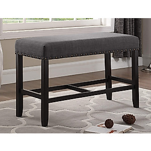 Roundhill Furniture Biony Gray Fabric Counter Height Stools with Nailhead Trim, Set of 2 Biony Fabric Counter Height Dining Bench with Nailhead Trim, Grey