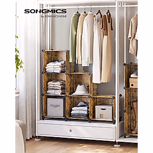 SONGMICS 6 Cube Storage Organizer, DIY Closet Shelf, Plastic Clothes Organizer, Modular Bookcase, 14.6 x 13 x 13 Inch Cubes, with Feet and Rubber Mallet, Rustic Brown ULPC206A01