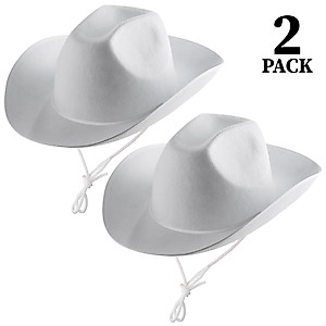 White Cowboy Hat - (Pack of 2) White Cowgirl Hat for Women and Men with Adjustable Neck Drawstring, Dress-up Parties, and Play Costume Accessories, Fits Most Teen Girls Boys, and Adults