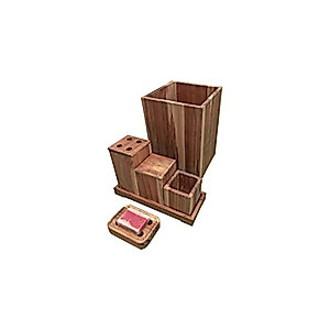 EcoDecors Eleganto 8 Piece Teak Wood Fully Assembled Bathroom Amenities Accessories Set in Natural Finish