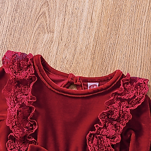 FIOMVA Newborn Baby Girl Christmas Outfit Ruffle Long Sleeve Velvet Dress Causal Princess Dresses Fall Winter Clothes(Christmas-Red Bow,6-9 Months)