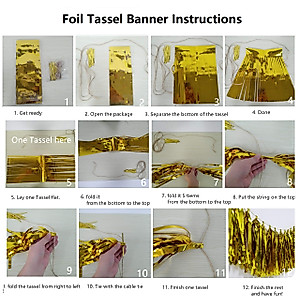 20 pcs Shiny Paper Tassels Fringe Banner, DIY Kit Party Metallic Foil Hanging Garland, Table Decor, Party Wall Backdrop Decorations for Bachelorette Wedding Christmas Halloween New Year (Gold)