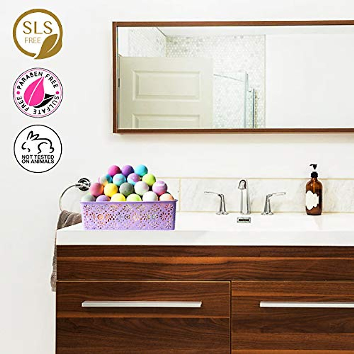 Purelis Moisturizing Bath Bombs Gift Basket, 40 count. Bulk Bath Bomb Gift Set with Essential Oils & Shea Butter. Organic, Individually Wrapped Bath Bombs in Gift Box. Best Gift Idea for Women & Kids!