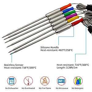 AMTAST Smart Wireless BBQ Thermometer 164ft Bluetooth Meat Thermometer for Barbecue Grilling Cooking Kitchen Food Meat with 6 Stainless Probes, Timer, Alarm