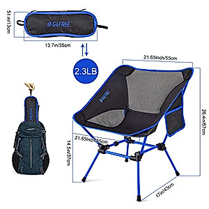 G4Free Camping Chairs, Ultralight Compact Backpacking Folding Chairs Lawn Chairs Heavy Duty 330lbs with Side Pockets Packable for Outdoor Camp Travel Beach Picnic Travel Hiking Navy Blue