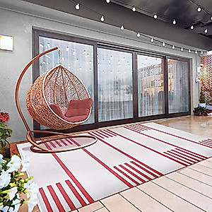 SUPERIOR Indoor Outdoor Area Rug, Modern Lines, Striped Home Decor, Floor Cover for Patio, Front Porch, Entryway, Deck, Hallway, Foyer, Kitchen, Office, Jadey Collection, 3' 6" x 5' 6", Ivory red