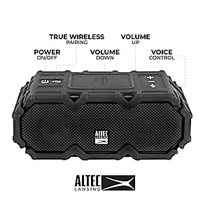 Altec Lansing LifeJacket Jolt - Waterproof Bluetooth Speaker, Durable & Portable Speaker with Qi Wireless Charging and Voice Assistant, Black