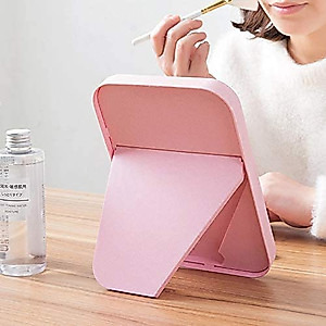 Coobbar Desktop Foldable Makeup Mirror Simple Portable Princess Mirror Square Makeup Mirror Small Mirror with Stand for Women (Beige)