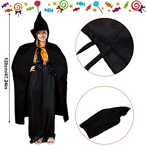 3 Pcs Kids Witch Halloween Cosplay Costume Includes Hooded Long Cloak Large Ruched Halloween Witch Hat Witch Broomstick(Retro)