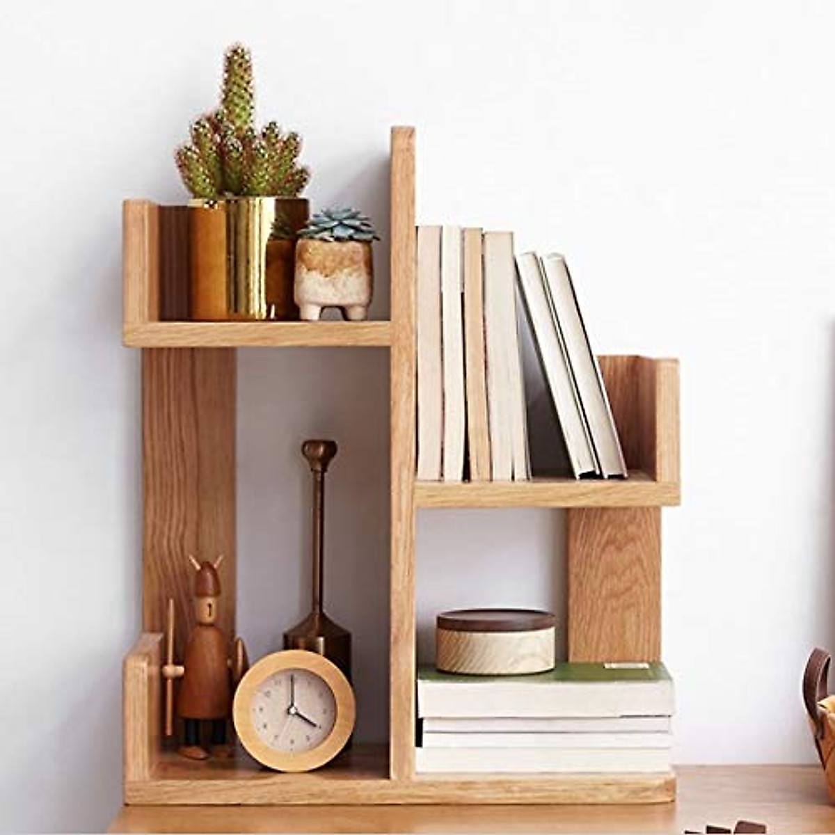 GELTDN Solid Wood Bookshelf Nordic Simple Storage Shelf Desk Bookcase，Simple Small Bookshelf with Wooden Desktop