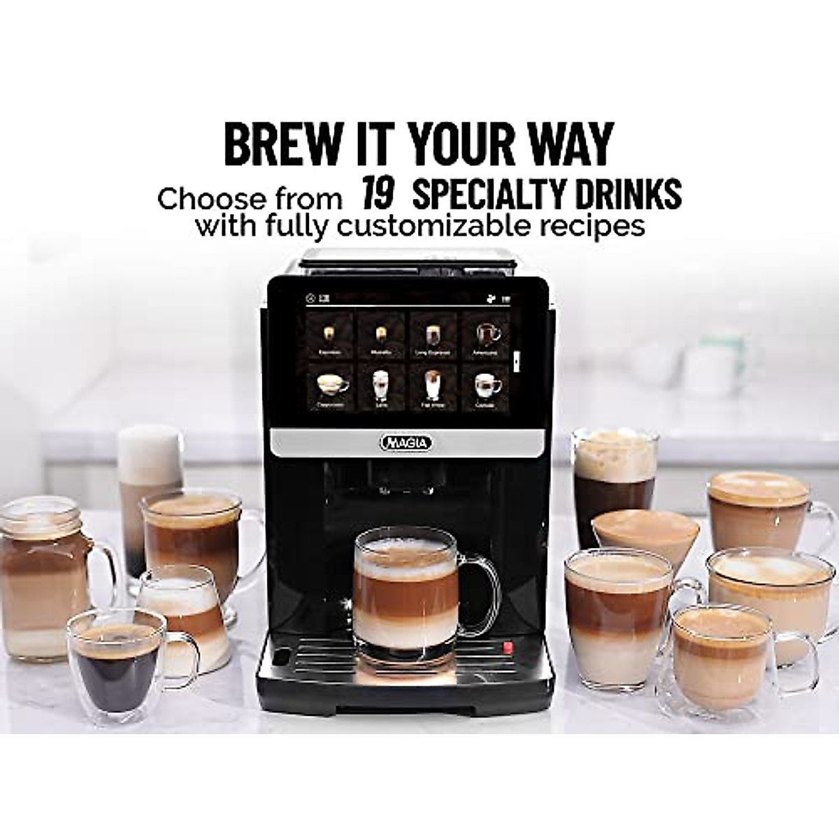 Zulay Magia Super Automatic Coffee Espresso Machine - Durable Automatic Espresso Machine With Grinder - Espresso Coffee Maker With Easy To Use 7” Touch Screen, 19 Coffee Recipes, 10 User Profiles
