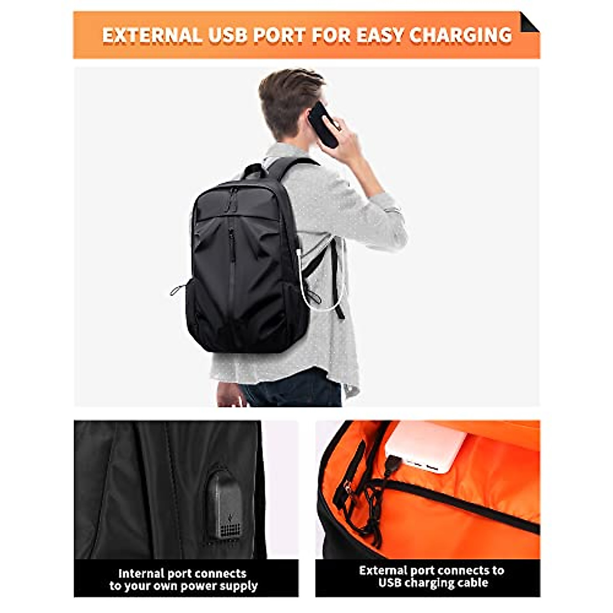 VGCUB Black Travel Laptop Backpack Airline Approved, Business Laptops Carry on Backpack with USB Charging Port,Waterproof College Bag Gifts for Men Women Fits 14 Inch Notebook,Small