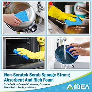 AIDEA-Brite Non-Scratch Scrub Sponge-12Count, Sponges for Dishes, Cleaning Sponge, Cleans Fast Without Scratching, Stands Up to Stuck-on Grime, Cleaning Power for Everyday Jobs