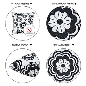 JASEN Black and White Floral Outdoor Pillow Cover, Outdoor Pillow Covers 18x18 Waterproof Set of 2, Decorative Throw Pillow Cover for Outside Patio Furniture Garden (No Inserts)