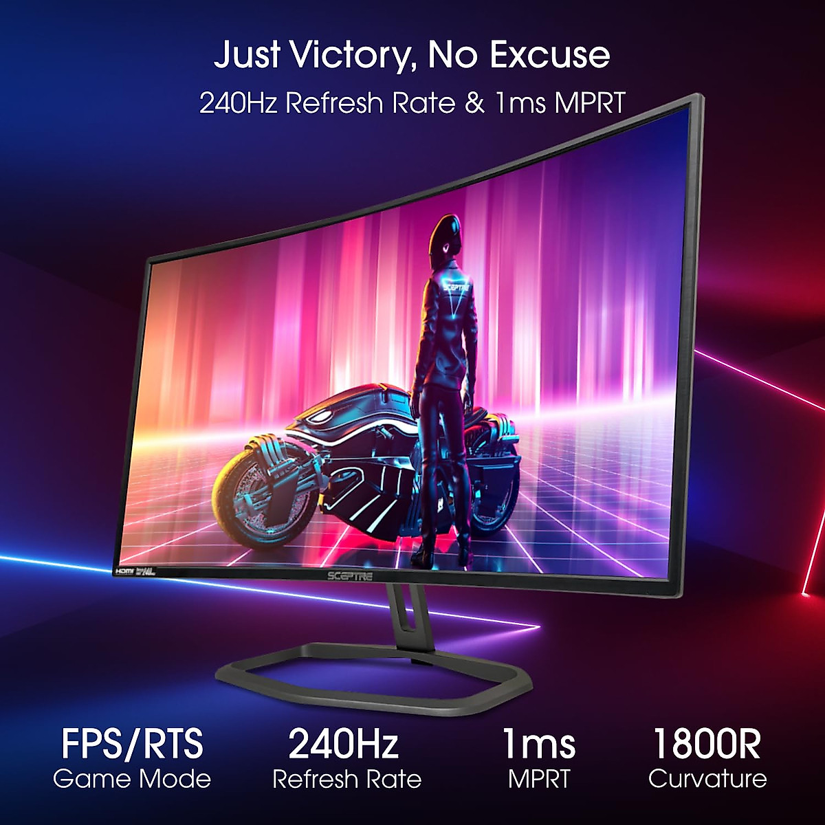 Sceptre Curved 32" FHD 1080p Gaming Monitor Up to 240Hz 1ms 99% sRGB AMD FreeSync Premium Build-in Speakers, HDMI x3 Displayport Machine Black (C325B-FWD240)