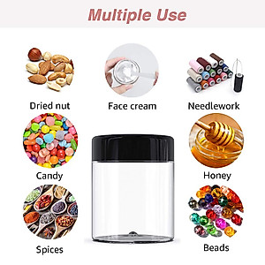 2oz Plastic Jars Round Cosmetic Containers with Lids | 20 Gram Clear Small Sample Containers (Set of 48) for Cream, Body Butter, Eye Shadow, Rhinestone, Lip Scrub, Travel - Labels & Spatulas