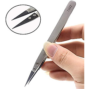 FEITA Black Pointed Ceramic Tip Tweezers - Precision Stainless Steel Tweezer for Electronic Repair, DIY Hobby (1 Pc)
