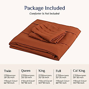 Argstar 3 Pieces Pleated Duvet Cover King, Burnt Orange Boho Textured Duvet Cover, 100% Washed Microfiber Soft Striped Comforter Cover with Zipper & Ties (1 Rust Duvet Cover, 2 Pillowcases)