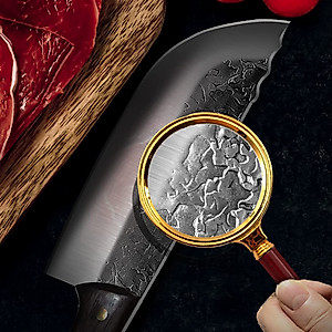 Full Tang Butcher Knife, 7.8 inch Handmade Forged Kitchen Chef Knife, High Carbon Clad Steel Butcher Cleaver,Meat Cleaver Knives Chinese Knife for Home, Kitchen (05 Model)