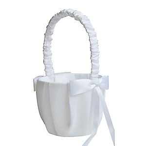QRZLP Wedding Flower Girl Baskets, Small White Satin Bowknot Flower Baskets with Handle Minimalist Bride Flower Basket for Weddings.