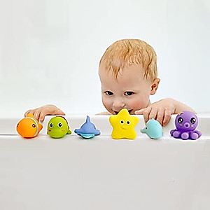 Mold Free Infant Bath Toys for 1 Year Old - 6pcs No Hole Ocean Sea Animal Bathtub Toys, Baby Bath Tub Toys No Mold