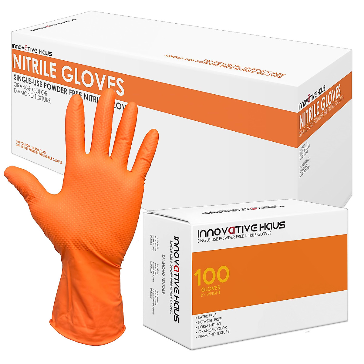 INNOVATIVE HAUS Heavy Duty Nitrile Gloves. Orange 8 Mil. Shop Gloves Mechanic Disposable. Mechanic Rubber Gloves Disposable. Large. Pack of 1000