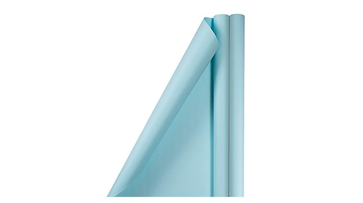 JAM Paper Gift Wrap - Matte Light Baby Blue, 2 Rolls, 50 Sq Ft