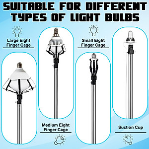 Light Bulb Changer High Ceiling Assembled Light Bulb Changer for Recessed Lights with Extension Pole Changer Baskets Suction Cup Bulb Removal Tool for Household, Camping