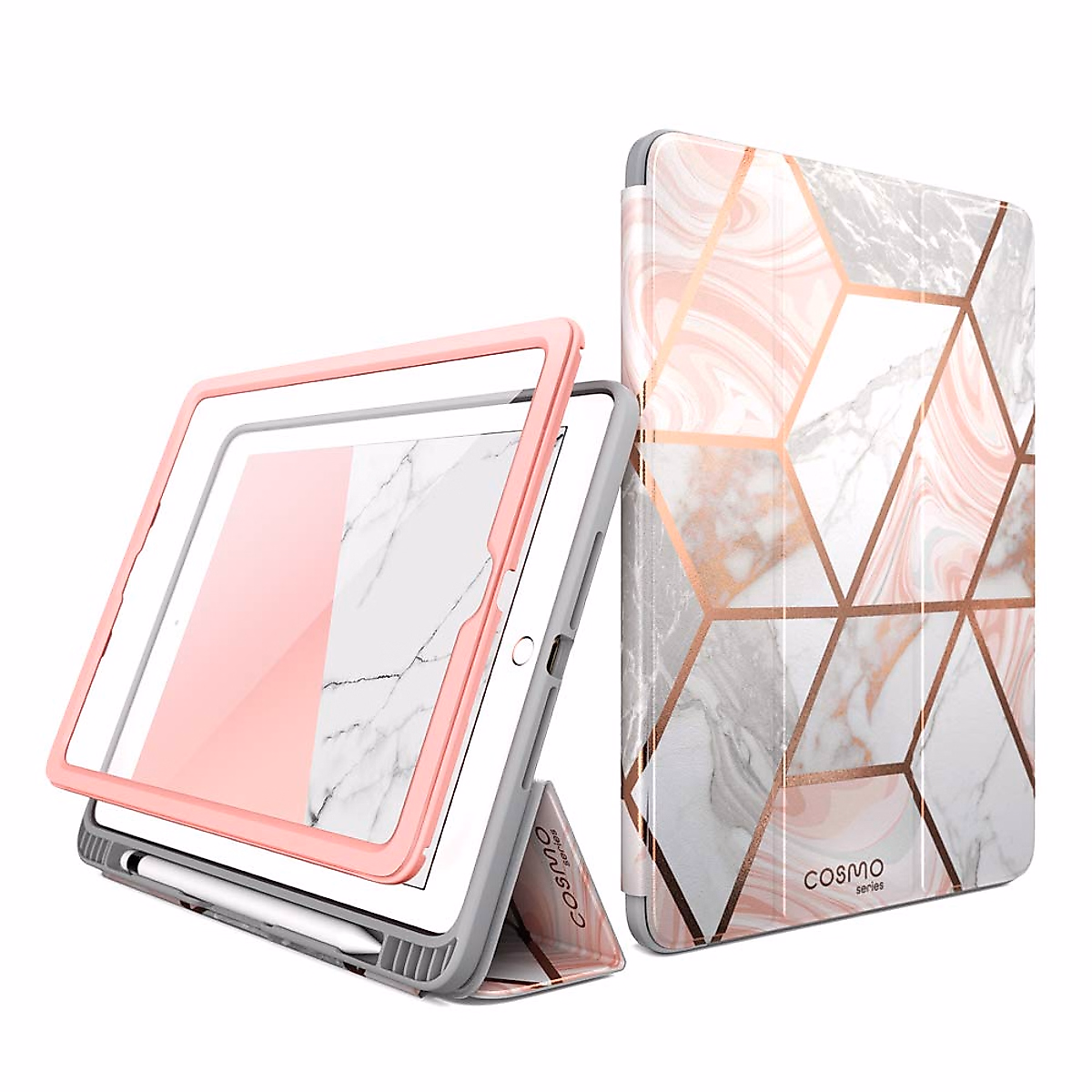 i-Blason Case for iPad 6th Generation, iPad 9.7 Case 2018/2017, [Built-in Screen Protector] Full-Body Trifold [Cosmo] Smart Cover with Auto Sleep/Wake & Pencil Holder for Apple iPad 9.7 Inch (Marble)