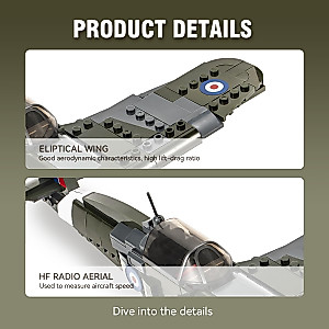 DAHONPA Spitfire Jet Military Army Fighter Building Bricks Set with 1 Figure, 290 Pieces Air-Force Build Blocks Toy, Gift for Kid and Adult