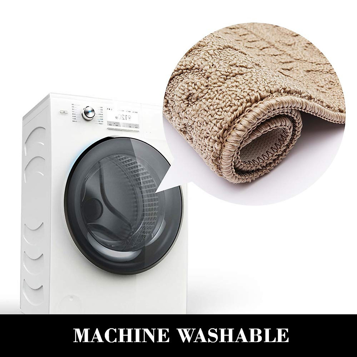 COSY HOMEER 27X18 Inch Anti Fatigue Kitchen Rug Mats are Made of 100% Polypropylene Half Round Rug Cushion Specialized in Anti Slippery and Machine Washable,Beige(2 pcs)