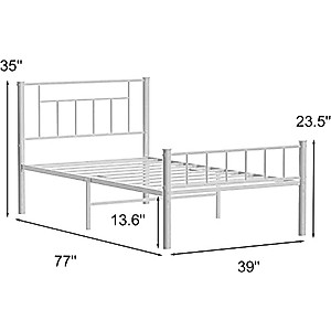 4 EVER WINNER Twin Platform Bed Frame with Headboard, Twin Bed Frames 14 Inch, Heavy Duty Steel Salt Twin Metal Bed Frames, No Box Spring Needed, Mattress Foundation, Anti-Slip (White Twin Bed)