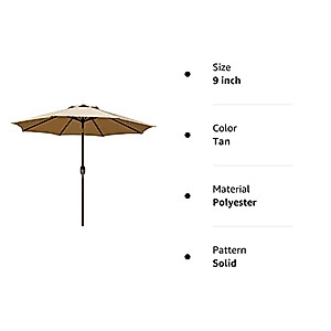 Blissun 9' Outdoor Market Patio Umbrella with Push Button Tilt and Crank, 8 Ribs (Tan)