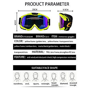 DPLUS Motorcycle Goggles , Dirt Bike ATV Goggles Anti-UV Adjustable Riding Offroad Protective Combat Tactical Military Goggles for Men Women Kids Youth Adult (Yellow Transparency)
