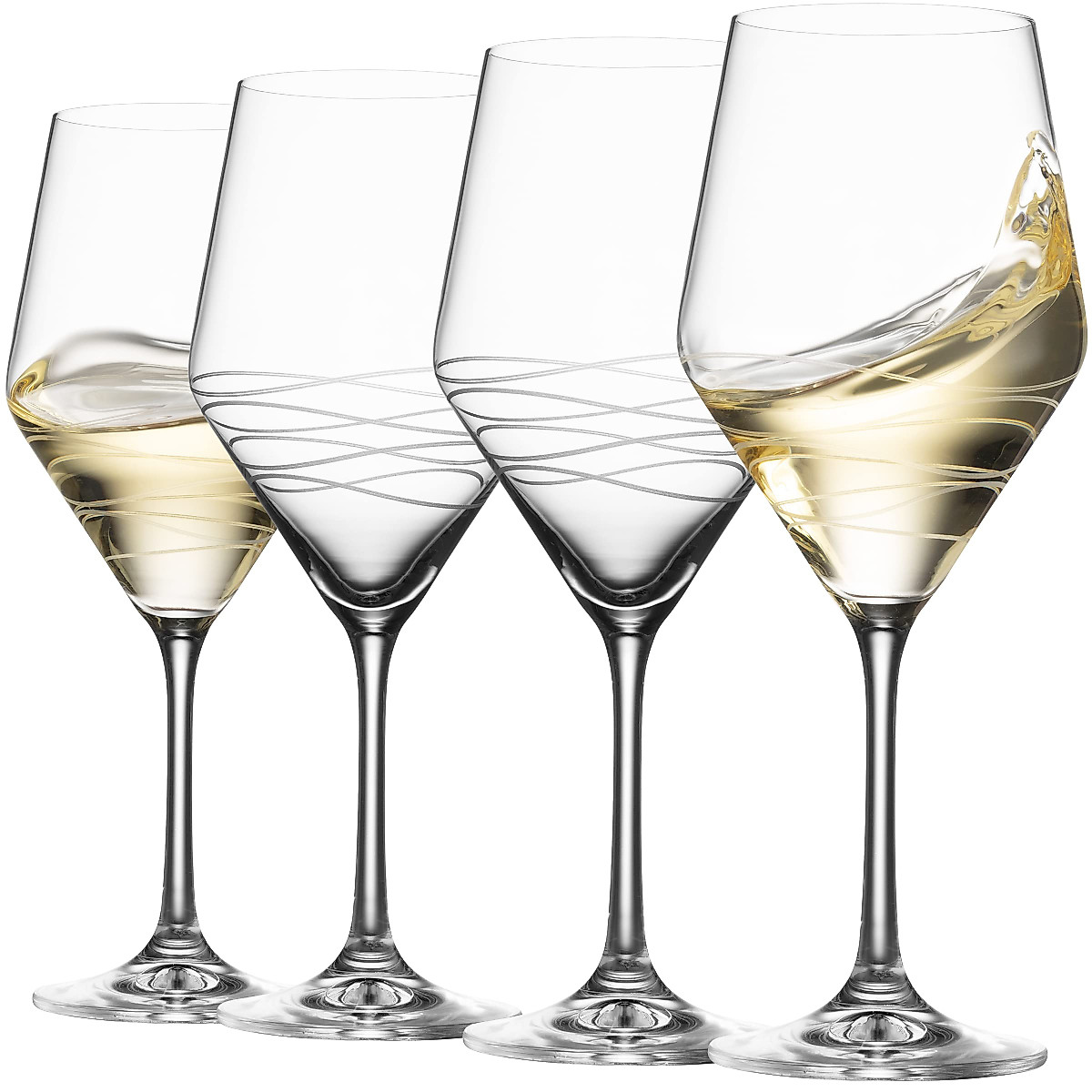 White Wine Glasses Set Of 4 | Chic Long Stem 16 Ounce Wine Glass Set Made From Crystal Clear Glass | Great Wine Gift For Wedding, Anniversary, Christmas, Birthday | Made In Europe