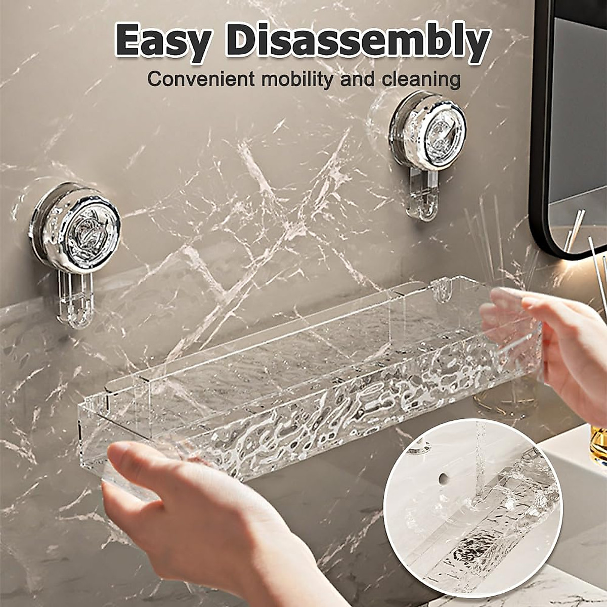 DONGKER No Drill Clear Wall Caddy,Wall Mount Removable Bathroom Storage Rack with Suction Cup for Bathroom Dorm Kitchen